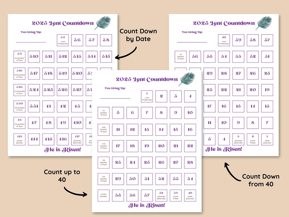 Lent Tracker 2025, Lent Countdown Guide, 40 Day Lenten Calendar, Adult ...