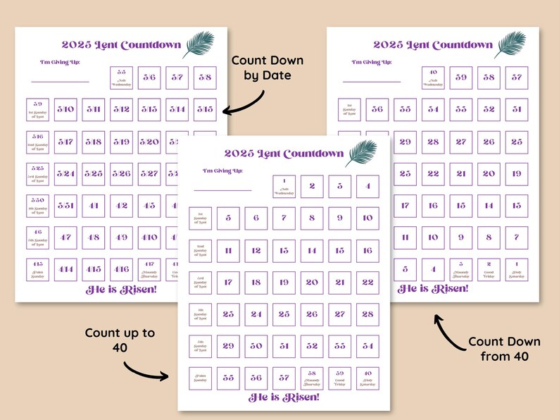 Lent Tracker 2025, Lent Countdown Guide, 40 Day Lenten Calendar, Adult ...