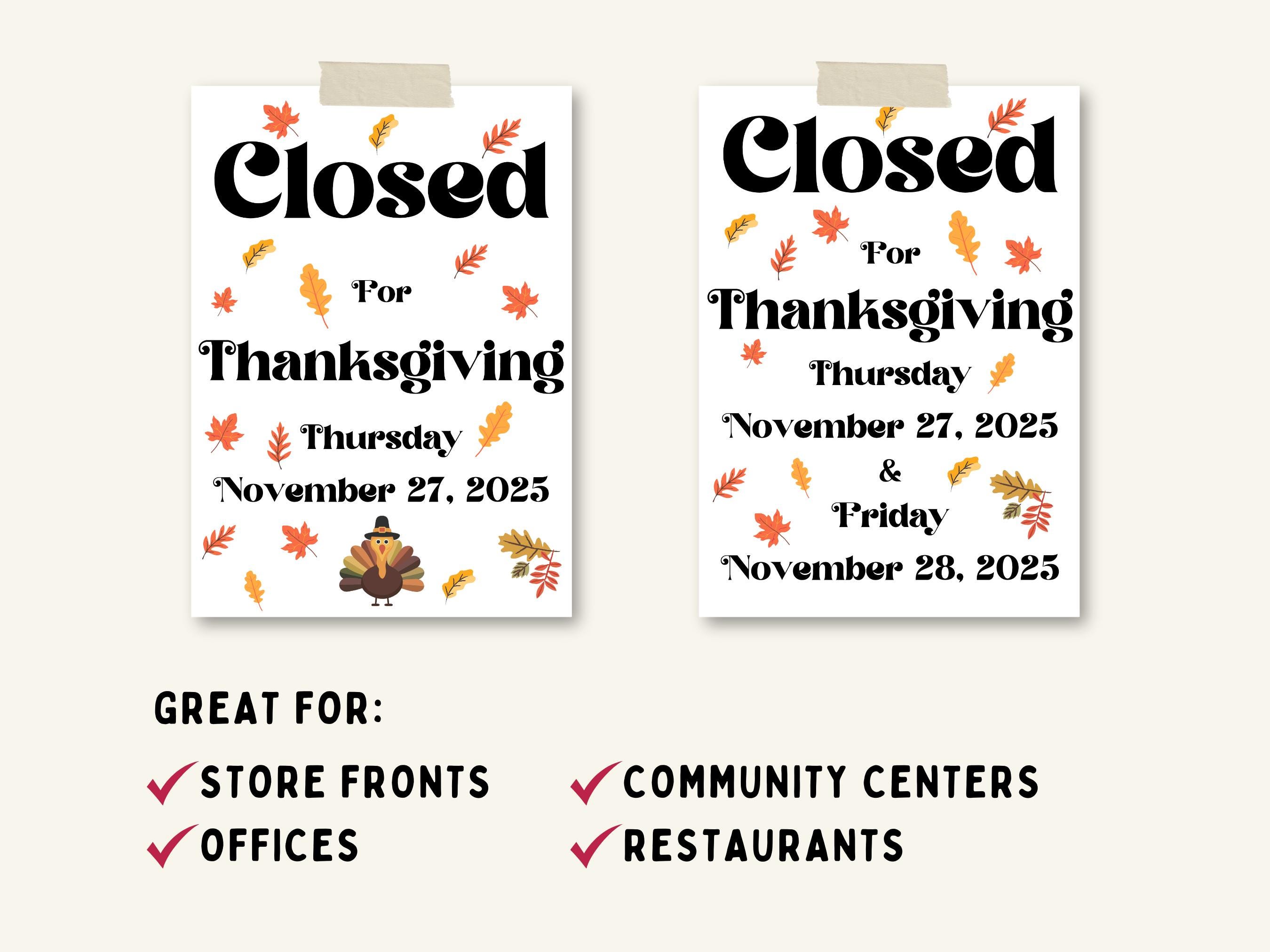 Closed for Thanksgiving Sign Printable Closed for Black Friday Closed ...