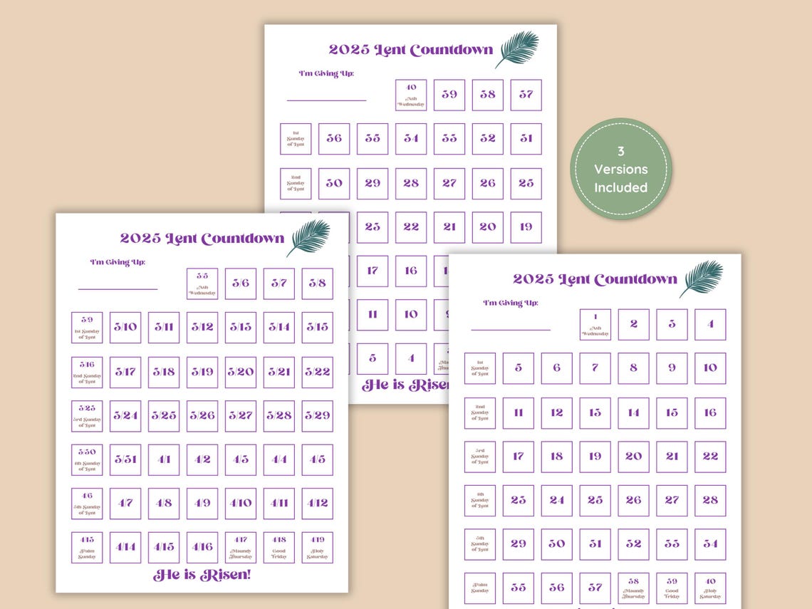 Lent Tracker 2025, Lent Countdown Guide, 40 Day Lenten Calendar, Adult ...