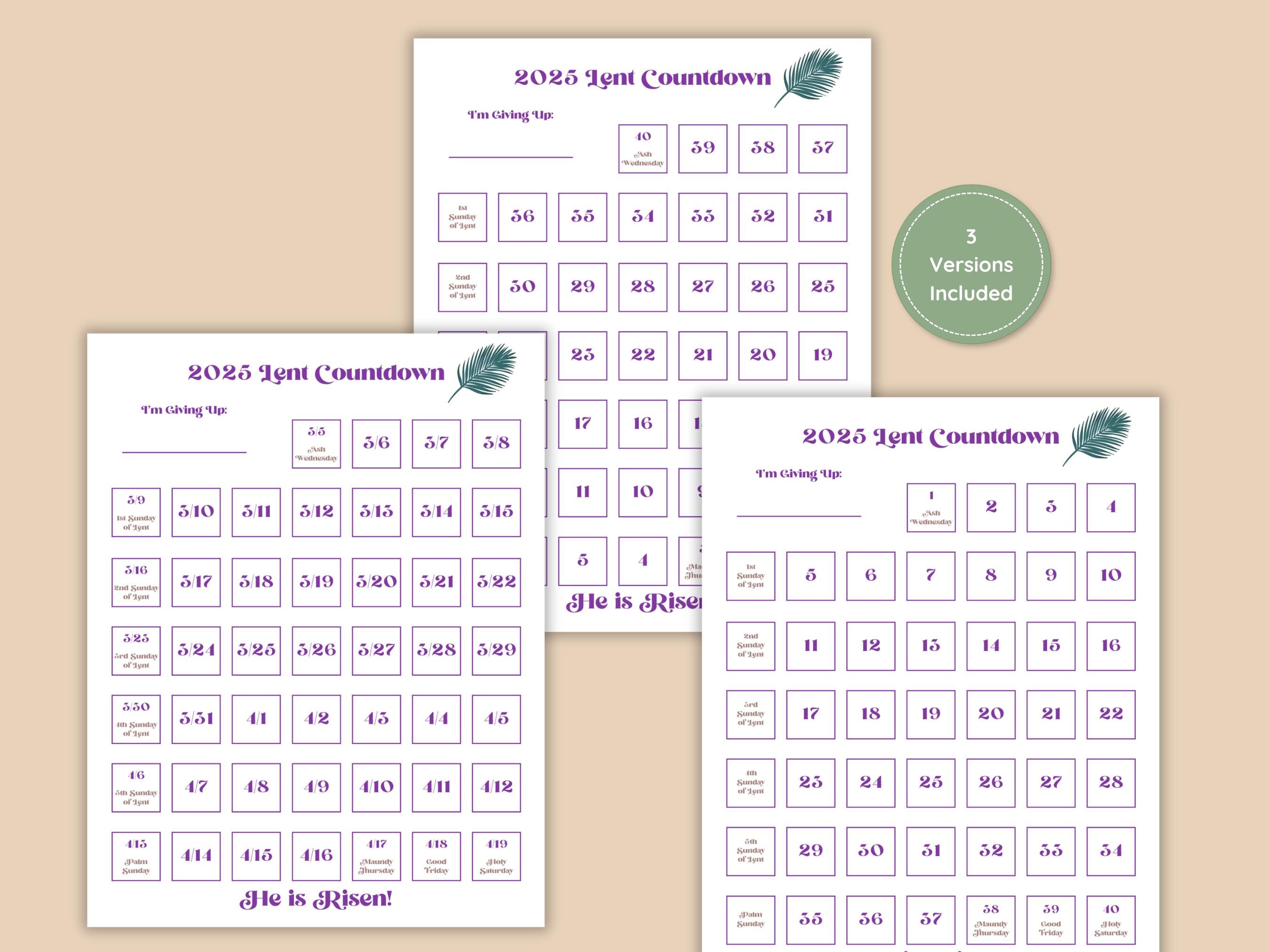 Lent Tracker 2025, Lent Countdown Guide, 40 Day Lenten Calendar, Adult ...