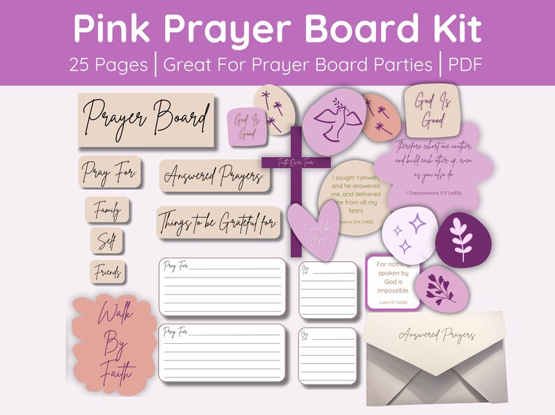 Prayer Board Printable Kit, Prayer Board for Women, Prayer Collage Kit, Pink Prayer Board ...