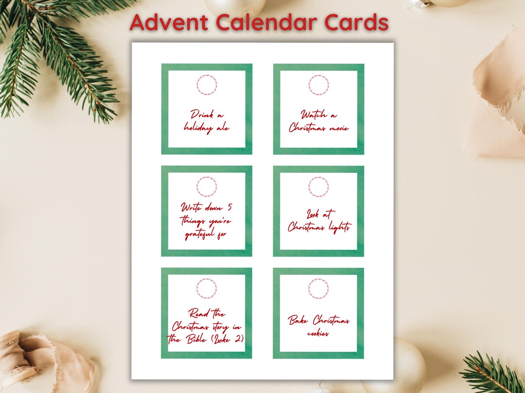 Advent Calendar Activity Cards, Printable Advent Calendar Cards for ...