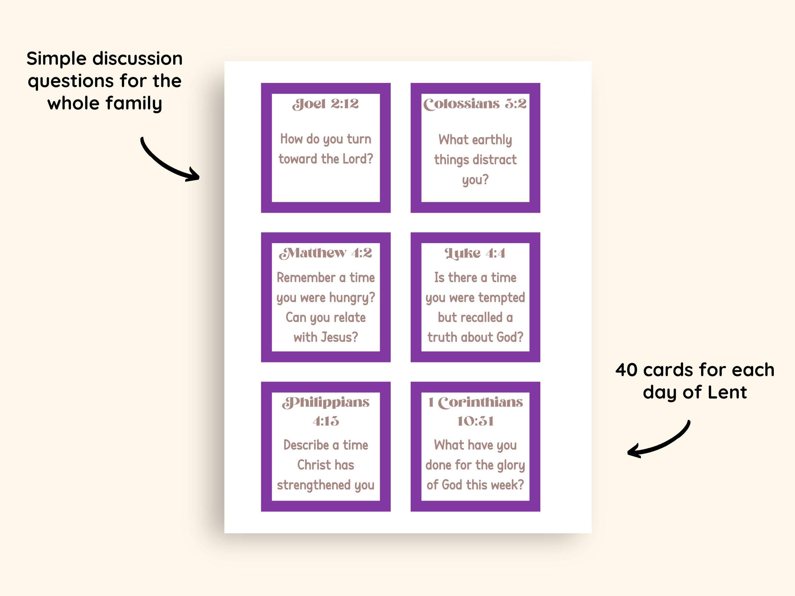 Kids Lent Scripture Cards Easter Advent Countdown Calendar Holy Week ...