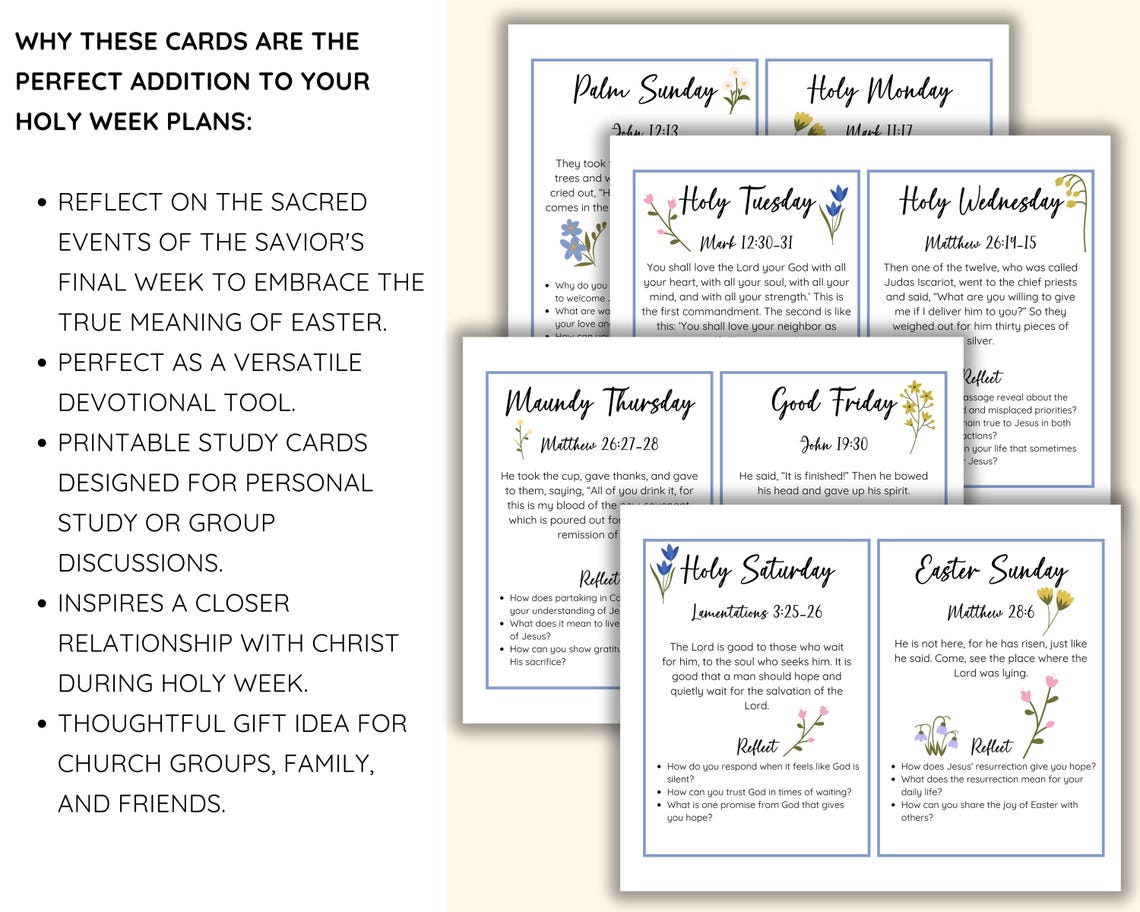 Holy Week Scripture Cards for Family Devotional Time Easter Story Cards ...