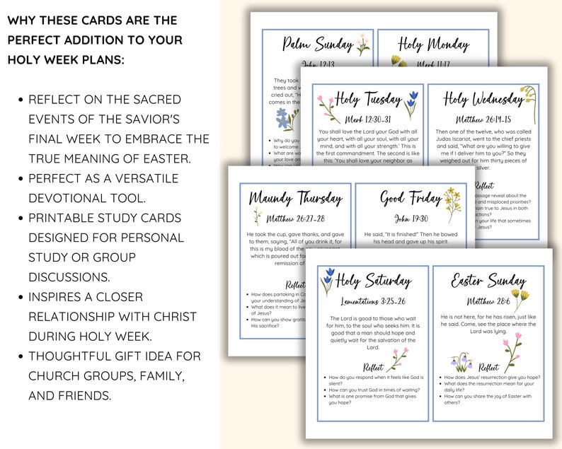 Holy Week Scripture Cards for Family Devotional Time Easter Story Cards ...
