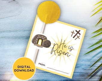 Christian Easter Lollipop Treat Tag, He is Risen Sucker Holder ...