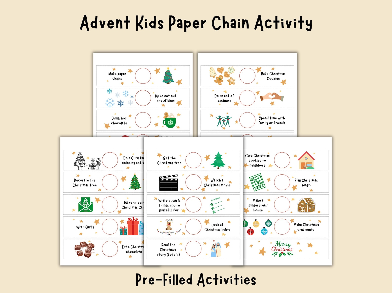 Advent Paper Chain Activity Calendar for Kids, Christmas Advent ...