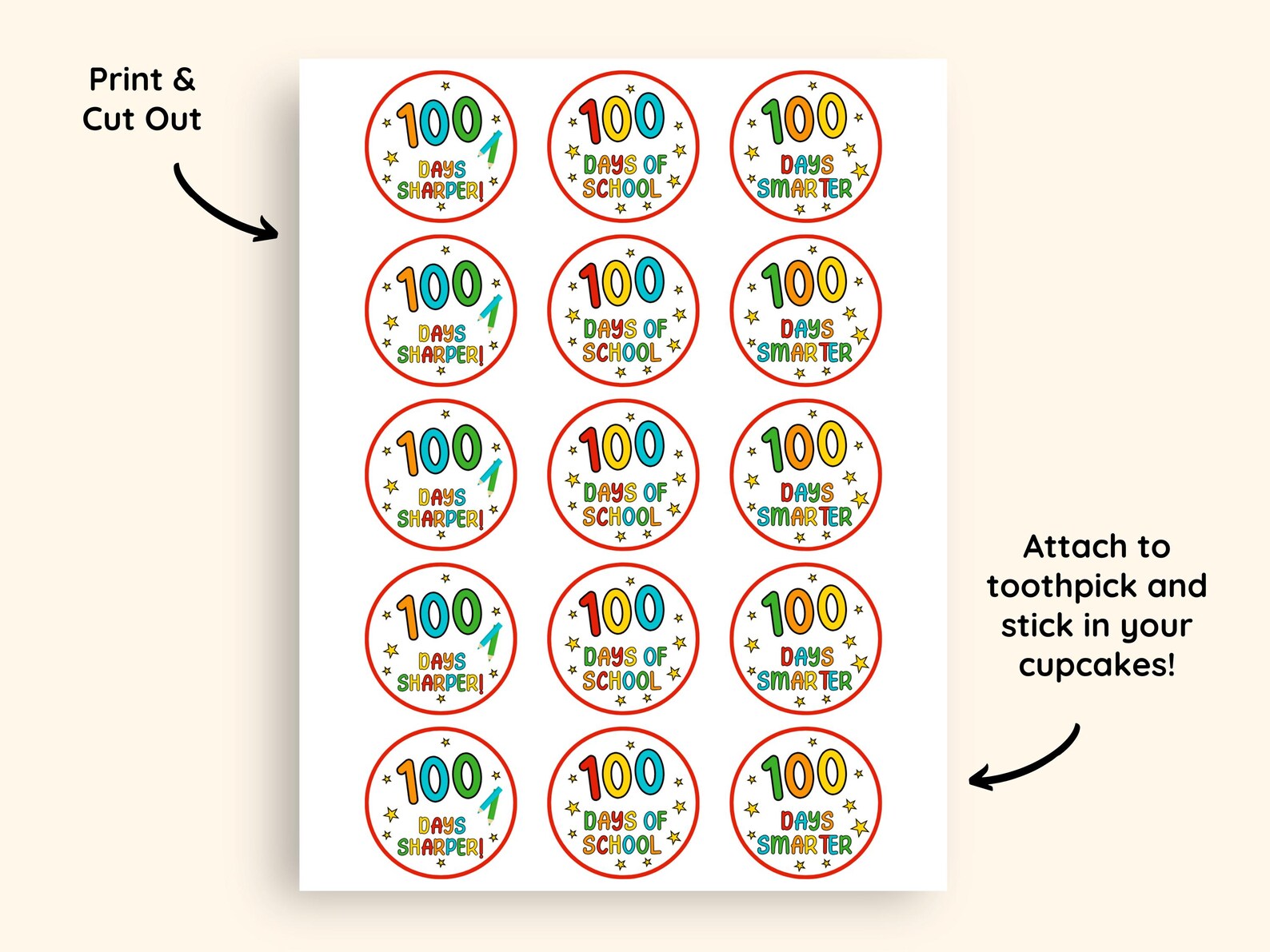 100th Day of School Cupcake Toppers Classroom 100 Days Sharper ...