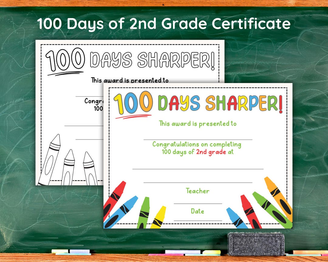 100th Day of School Certificate Second Grade, 2nd Grade 100 Days of ...