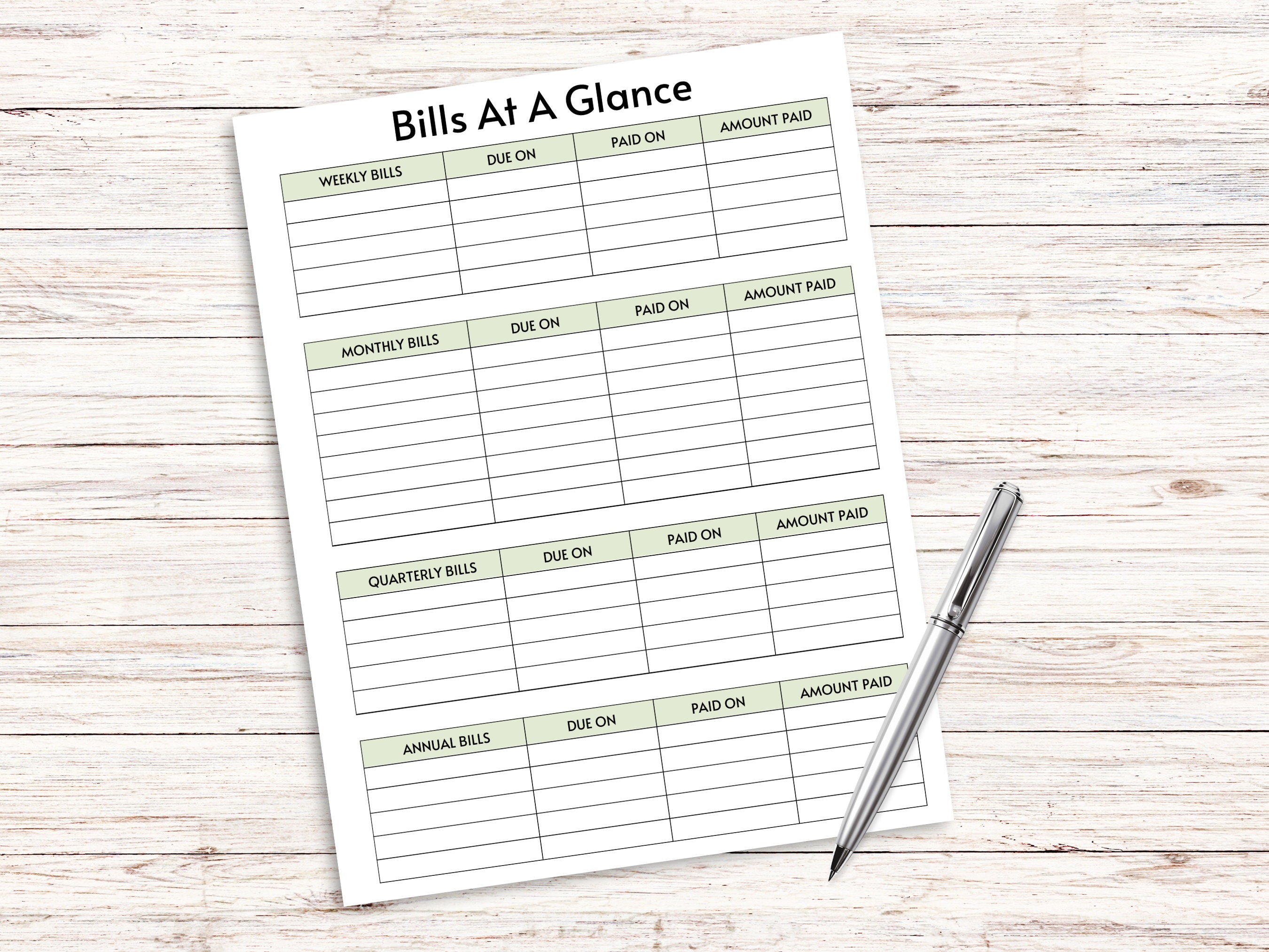 Bill Tracker Printable, Weekly Monthly Quarterly and Yearly Bill ...