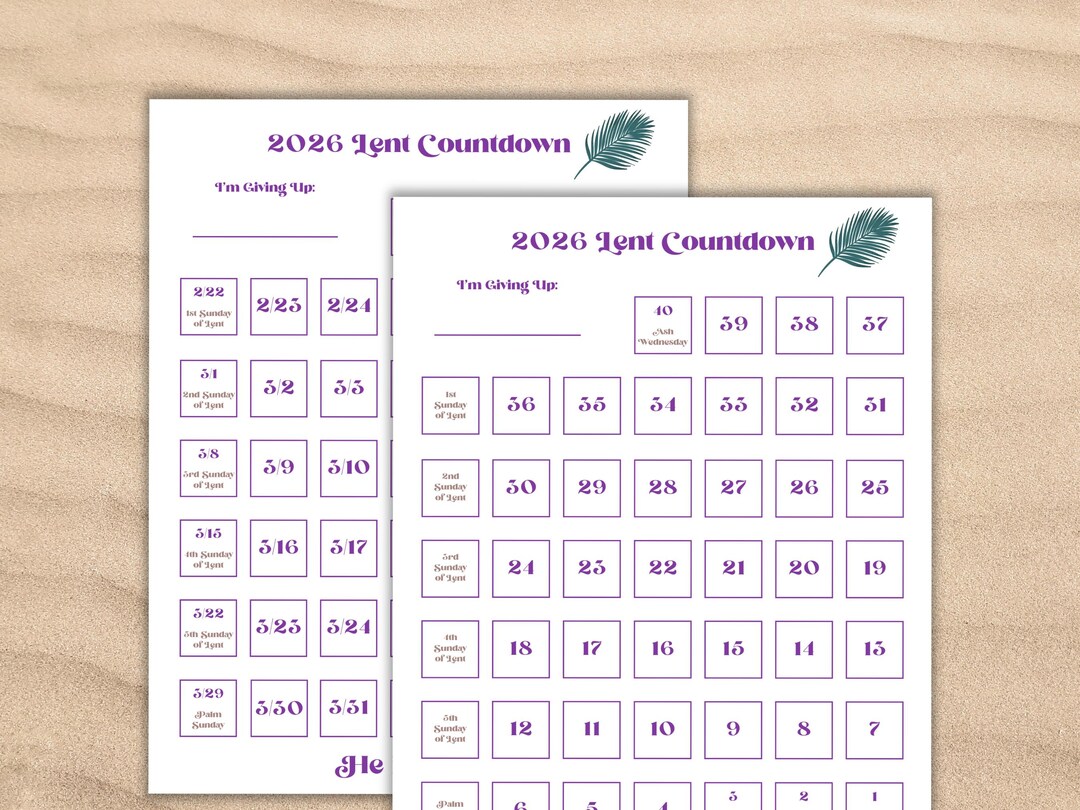 Lent Tracker 2026 Lent Countdown Guide 40 Day Lenten Calendar Adult ...