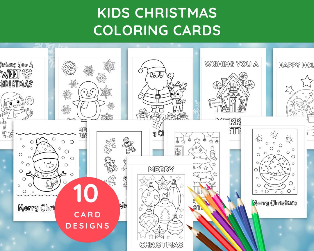 Christmas Coloring Cards, Craft Activity for Kids, Holiday Coloring ...