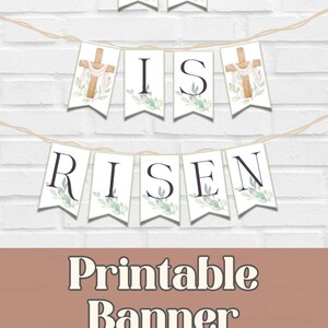 He is Risen Easter Banner Christian Decor Printable Garland Celebration ...