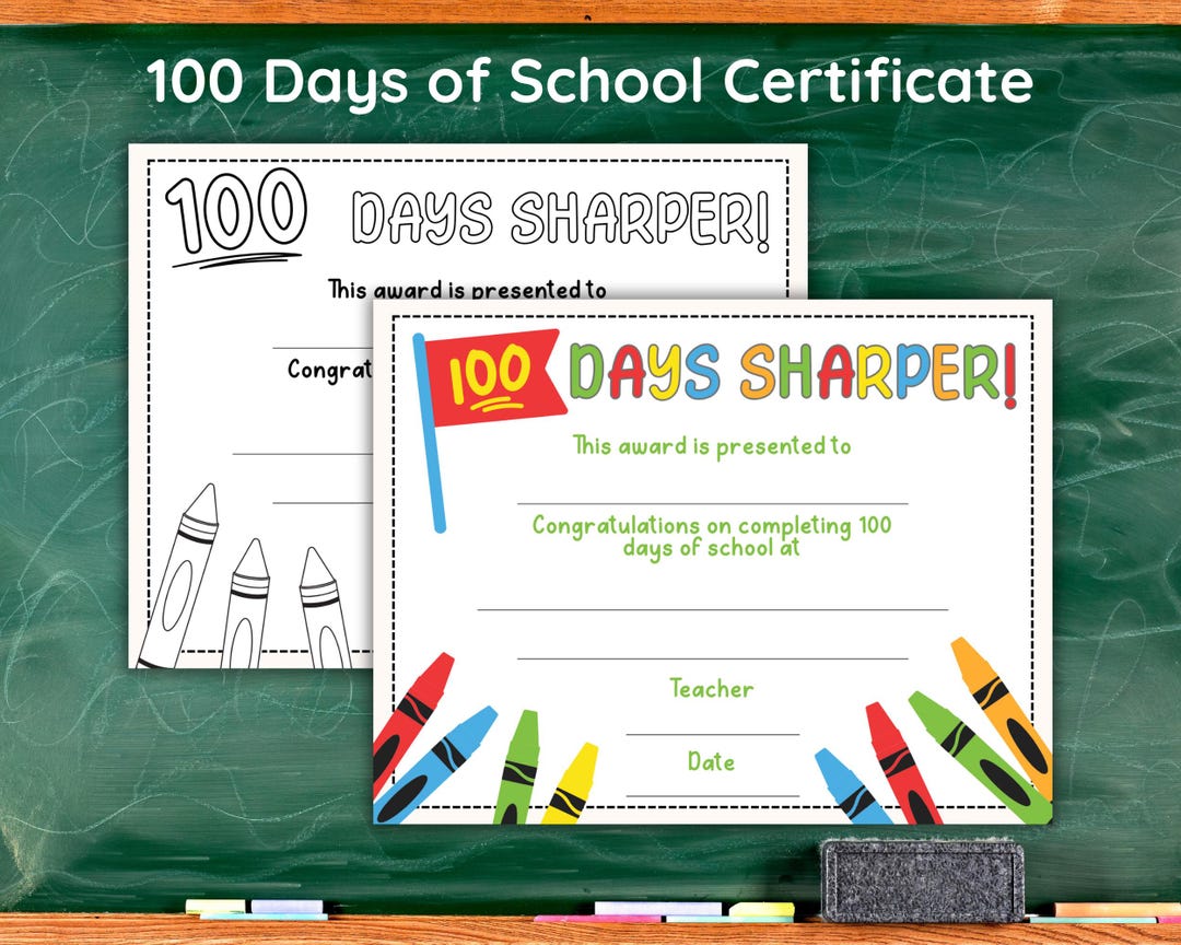 100th Day of School Certificate, Elementary 100 Days of School Award ...