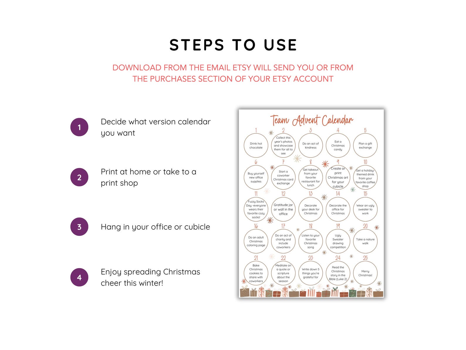 Boho Advent Calendar for Office or Workplace, 2024 Advent Printable ...