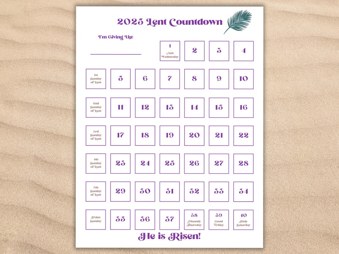 Lent Tracker 2025, Lent Countdown Guide, 40 Day Lenten Calendar, Adult ...