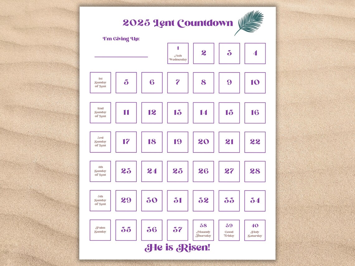 Lent Tracker 2025, Lent Countdown Guide, 40 Day Lenten Calendar, Adult ...