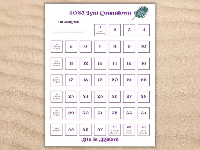 Lent Tracker 2025, Lent Countdown Guide, 40 Day Lenten Calendar, Adult ...