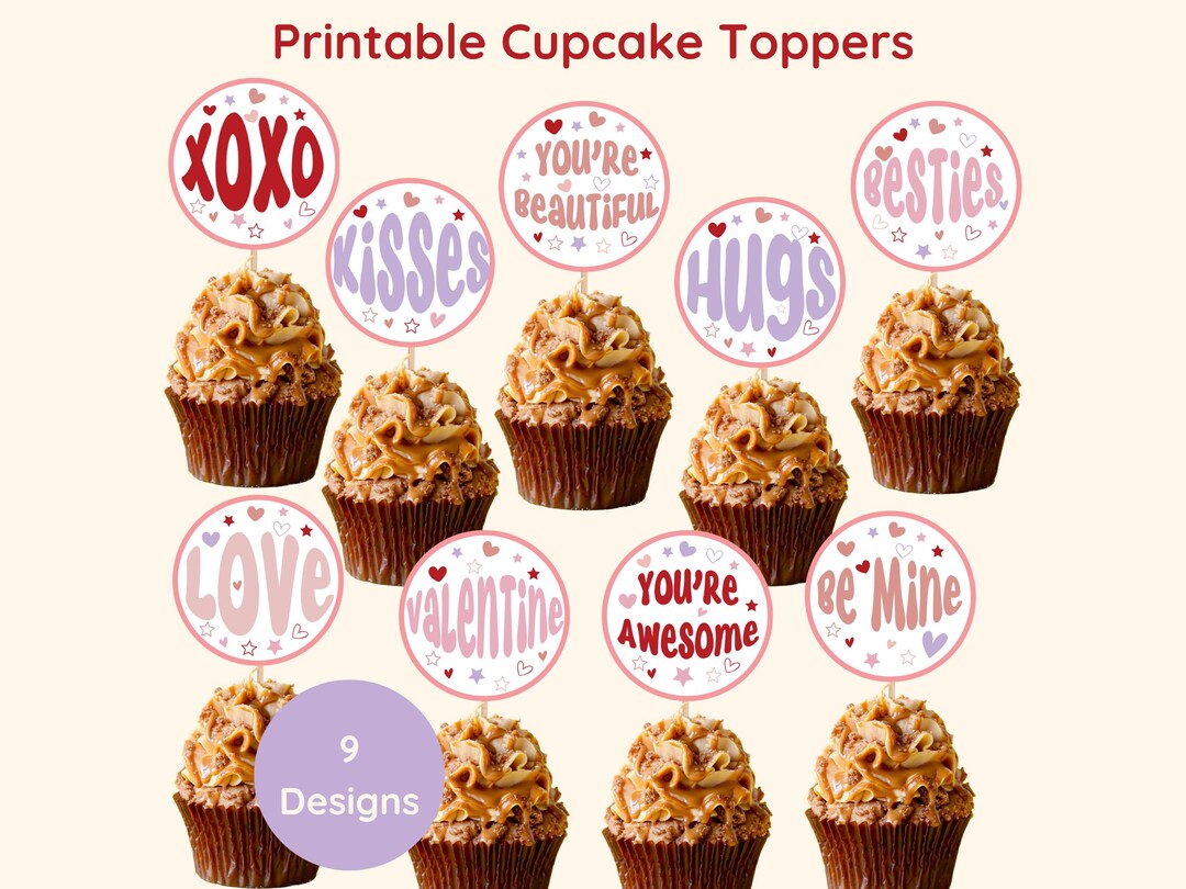 Valentine Cupcake Toppers Classroom Galentine Printable Muffin Toppers ...