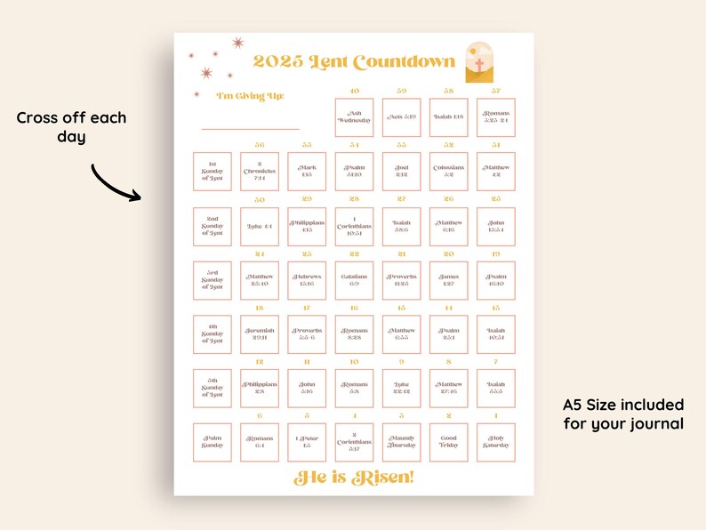 Lent Tracker 2025, Lent Bible Study Guide, 40 Day Lenten Calendar ...