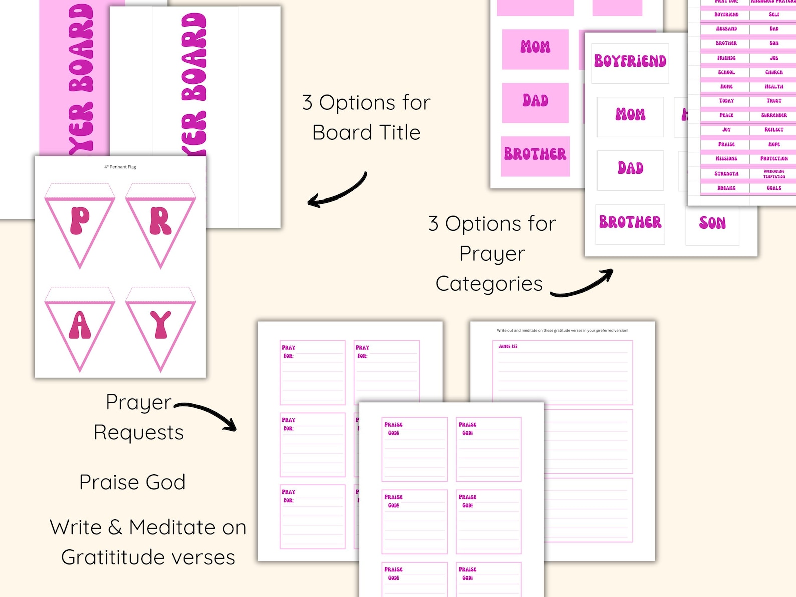 Pink Prayer Board Starter Kit for Women Prayer Pink Collage Vision Kit ...