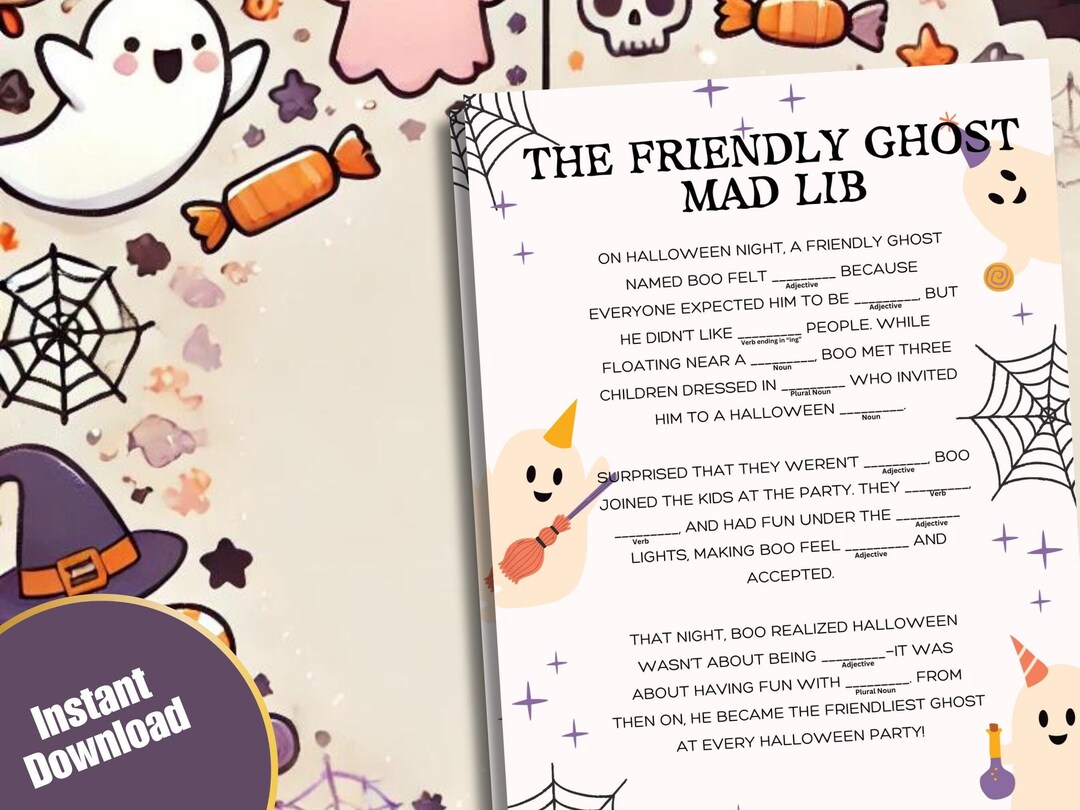 Printable Halloween Ghost Mad Libs Activity Fun & Kid-friendly Party ...