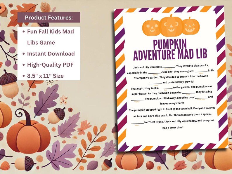 Fall Mad Libs for Kids Digital Download Printable Activity Pack Fun ...