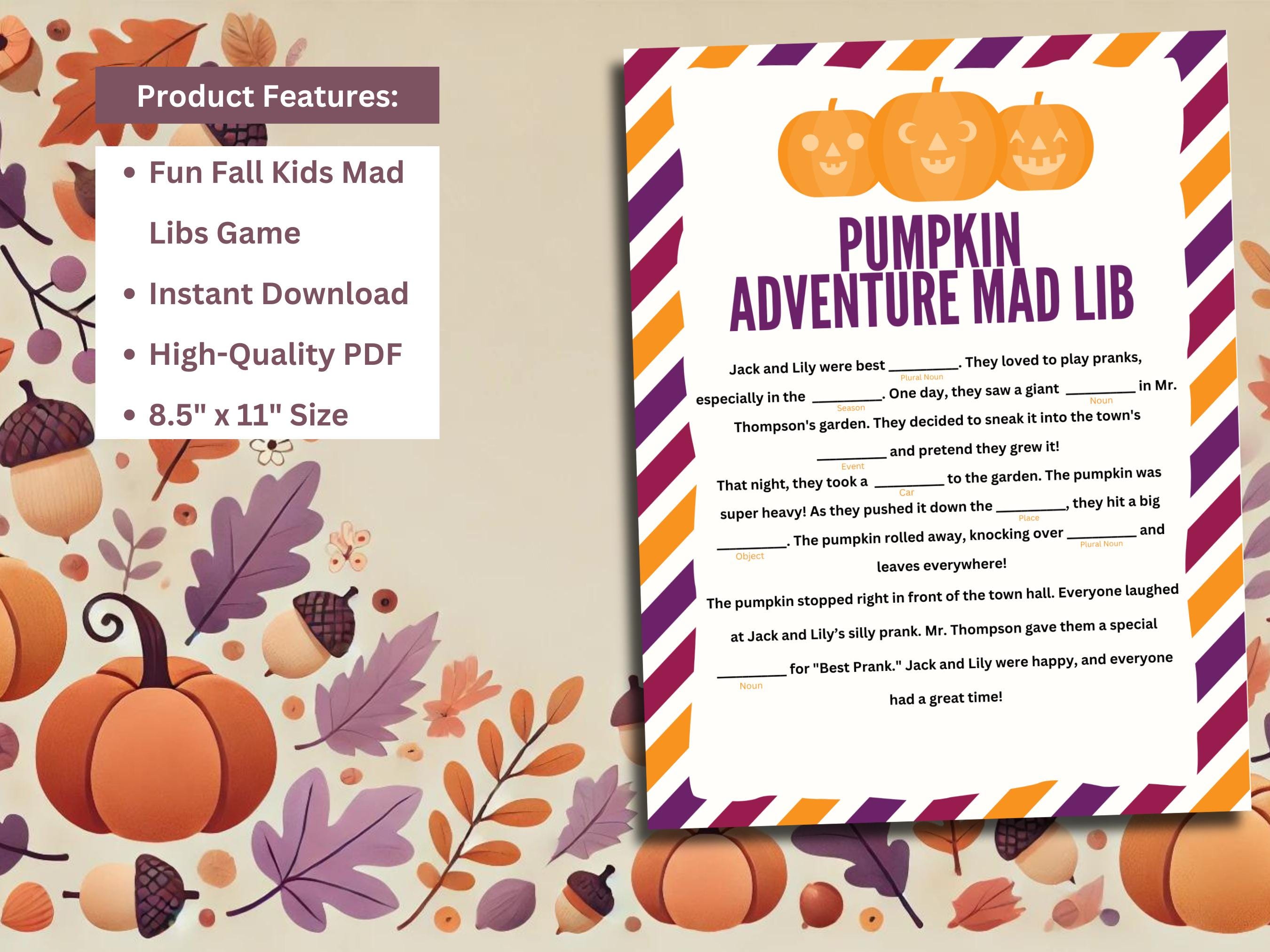 Fall Mad Libs for Kids Digital Download Printable Activity Pack Fun ...