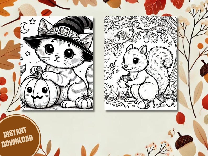 Fall Coloring Pages Bundle for Kids Autumn-themed Printable Activities ...
