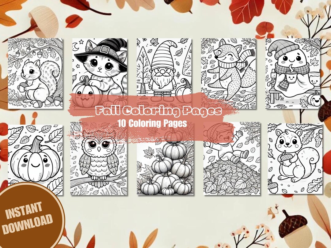 Fall Coloring Pages Bundle for Kids Autumn-themed Printable Activities ...