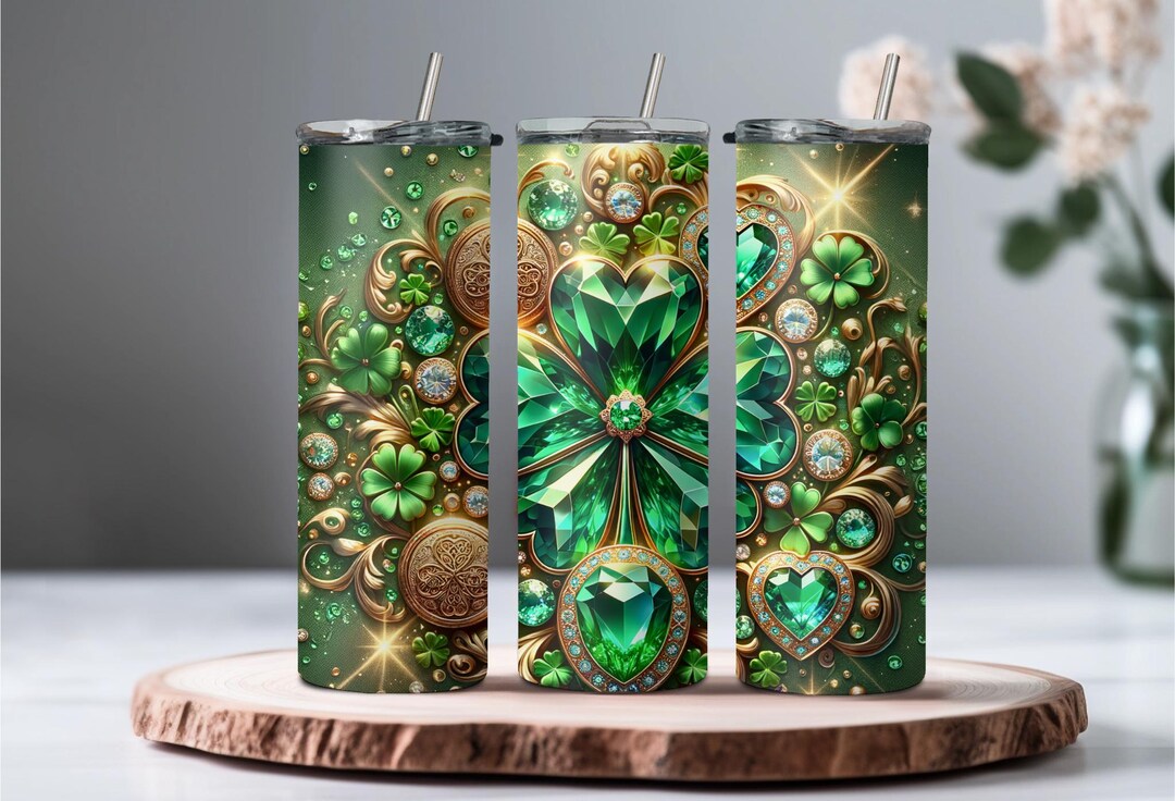 Shamrock Tumbler Wrap PNG – Bejeweled St. Patrick’s Day Diamond Glam ...