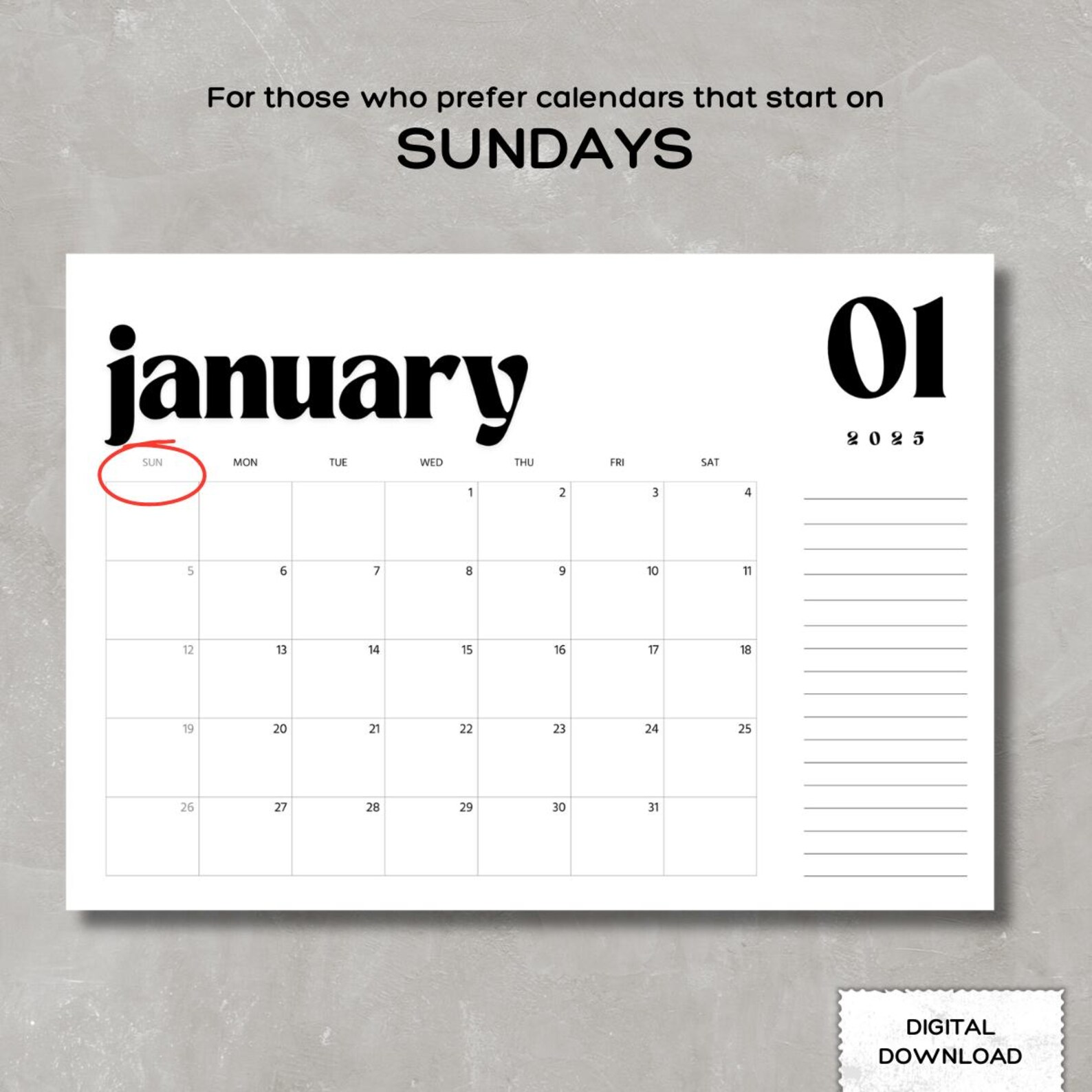Sunday Start Printable 2025 Monthly Calendar A4 Minimalist Aesthetic ...