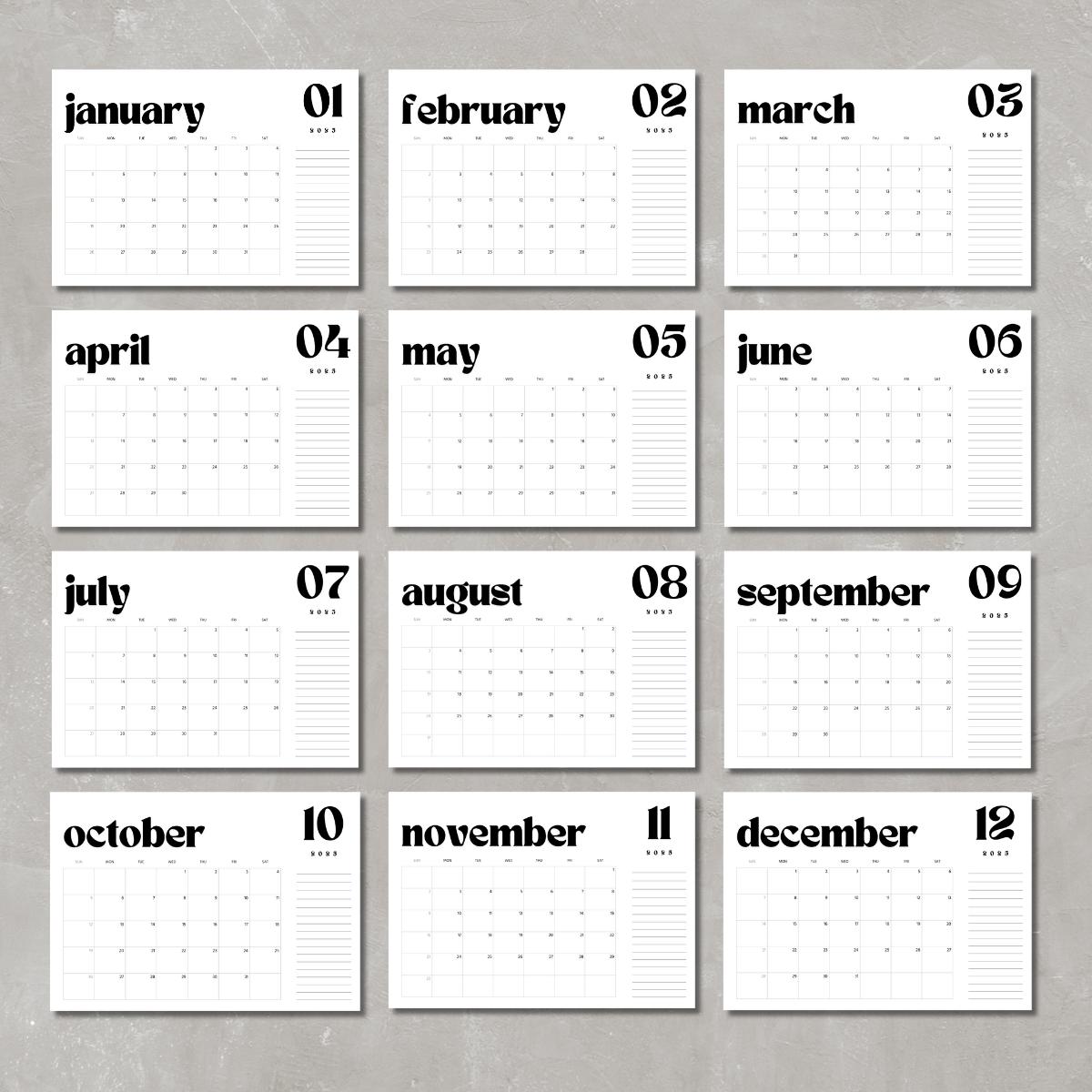 Sunday Start Printable 2025 Monthly Calendar A4 Minimalist Aesthetic ...