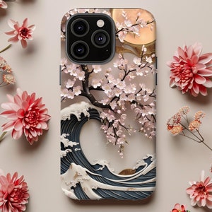 Japanese Cherry Blossom Phone Case: Artistic Wave Design - Etsy