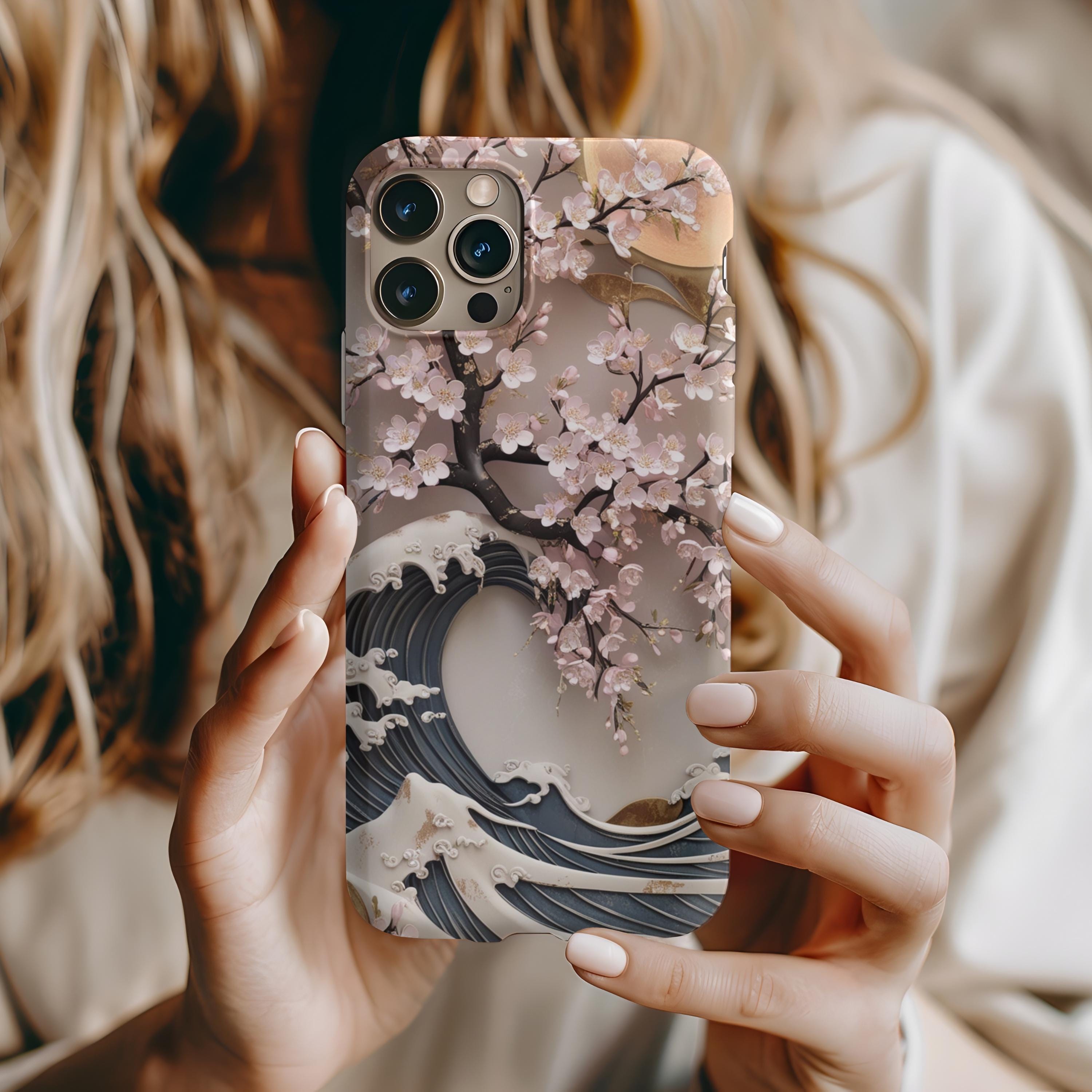 Japanese Cherry Blossom Phone Case: Artistic Wave Design - Etsy