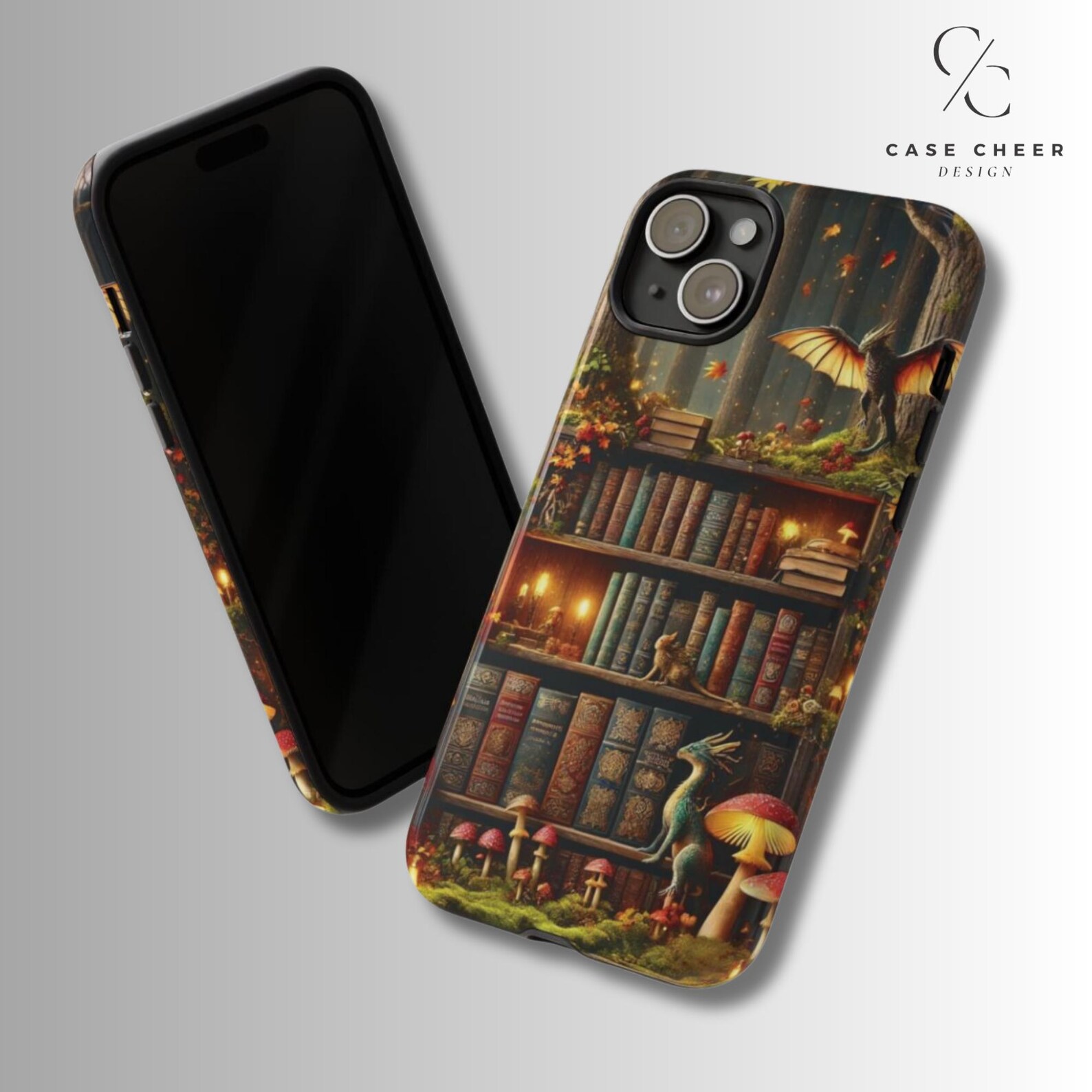 Fantasy Bookshelf Phone Case: Mystical Dragon Forest Design - Etsy