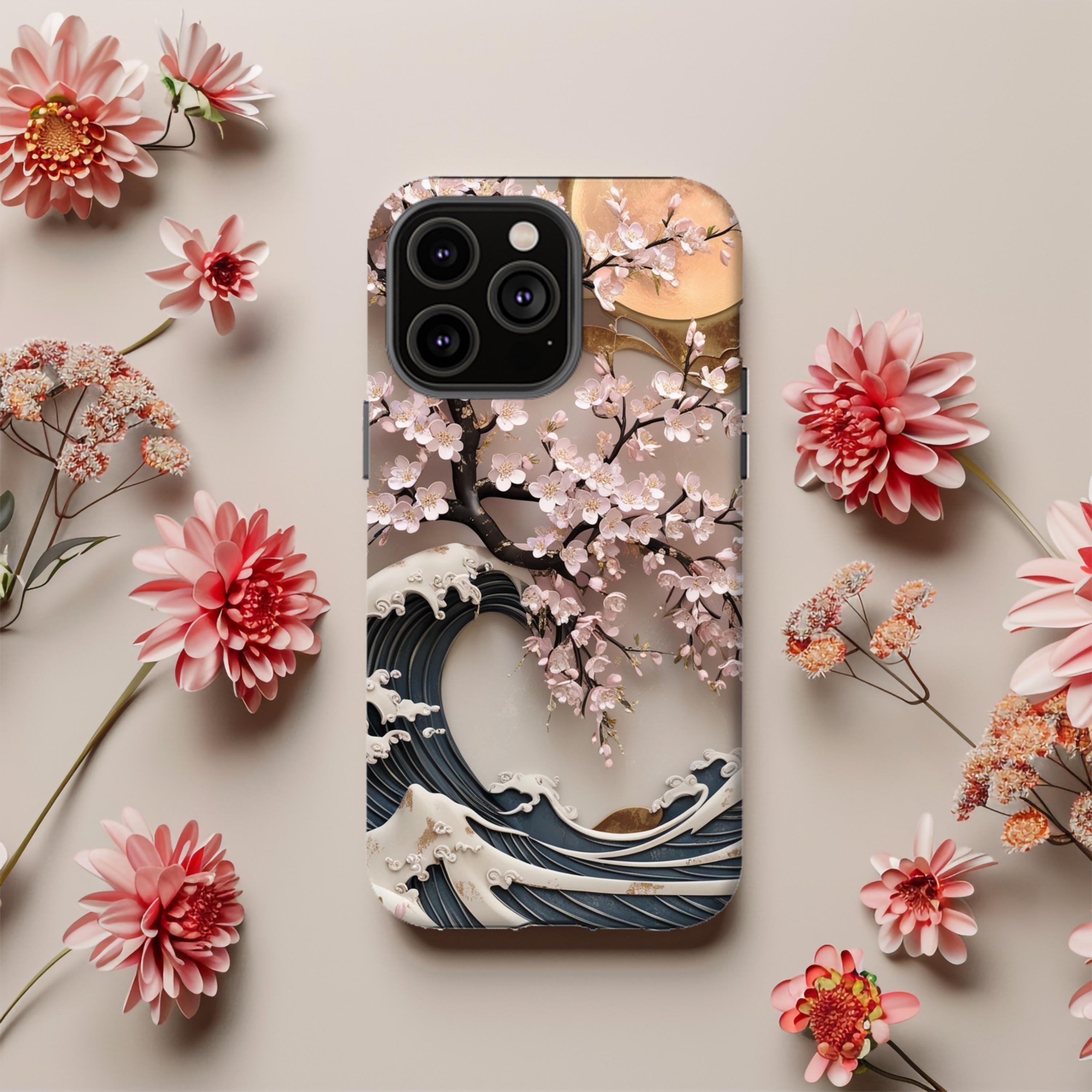 Japanese Cherry Blossom Phone Case: Artistic Wave Design - Etsy