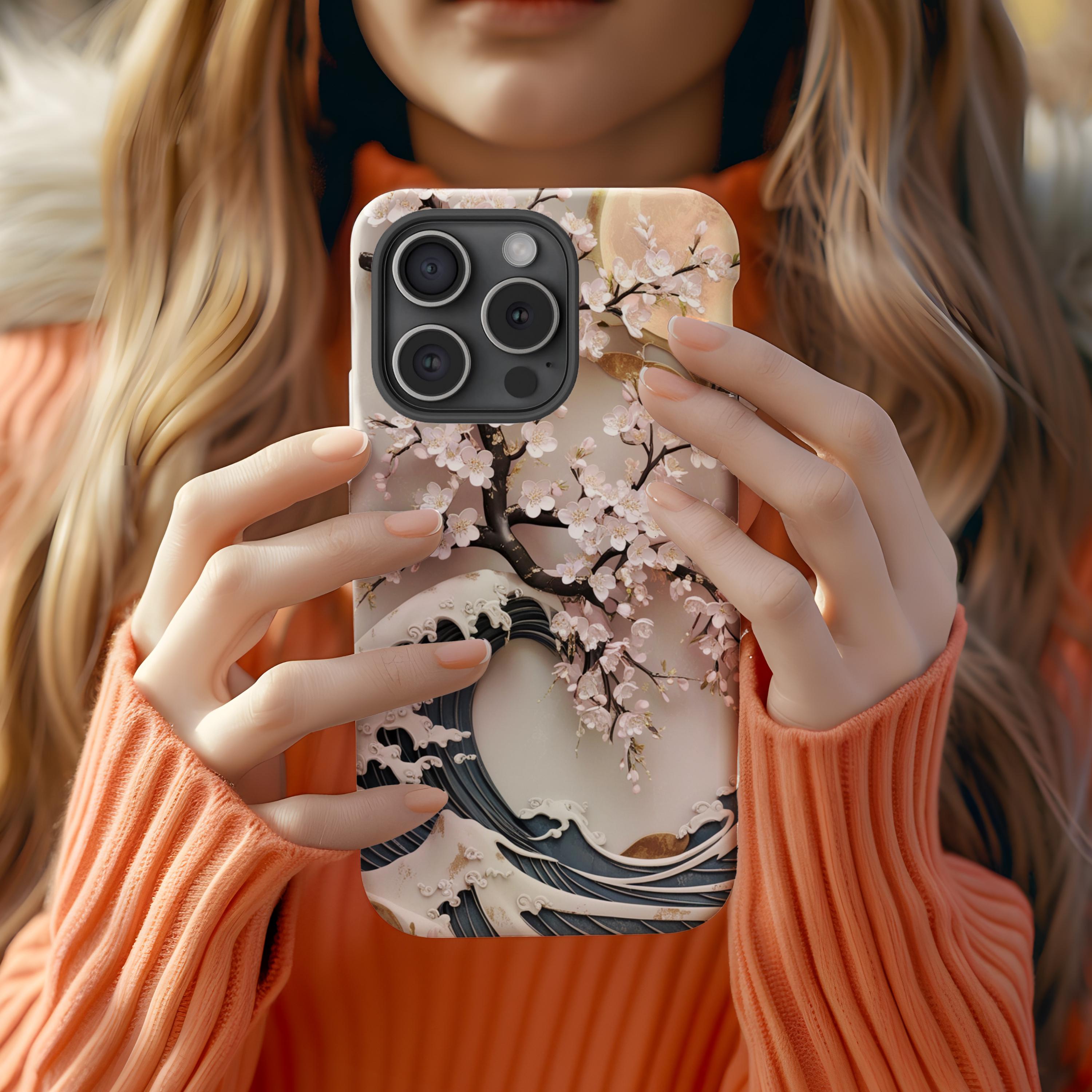 Japanese Cherry Blossom Phone Case: Artistic Wave Design - Etsy