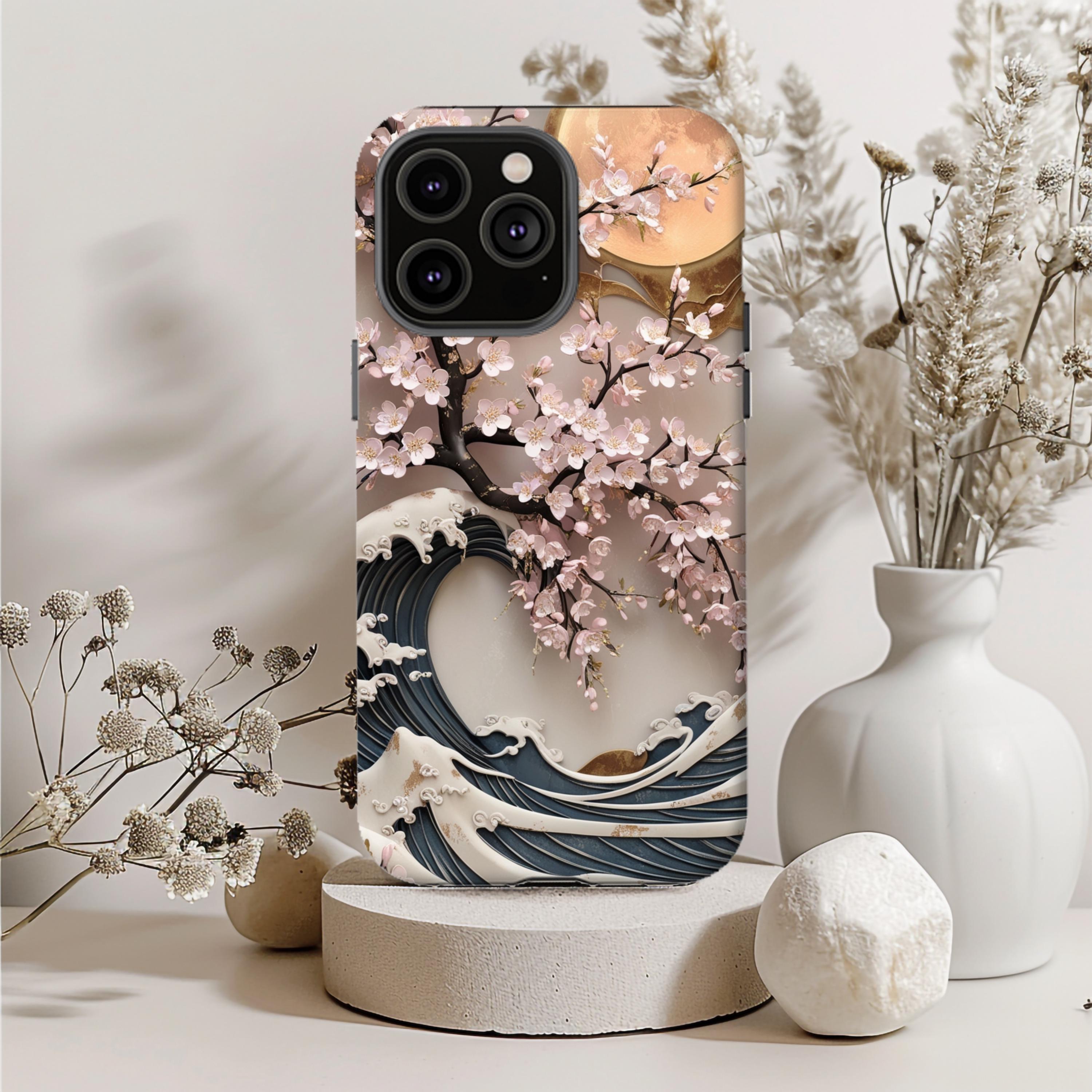 Japanese Cherry Blossom Phone Case: Artistic Wave Design - Etsy