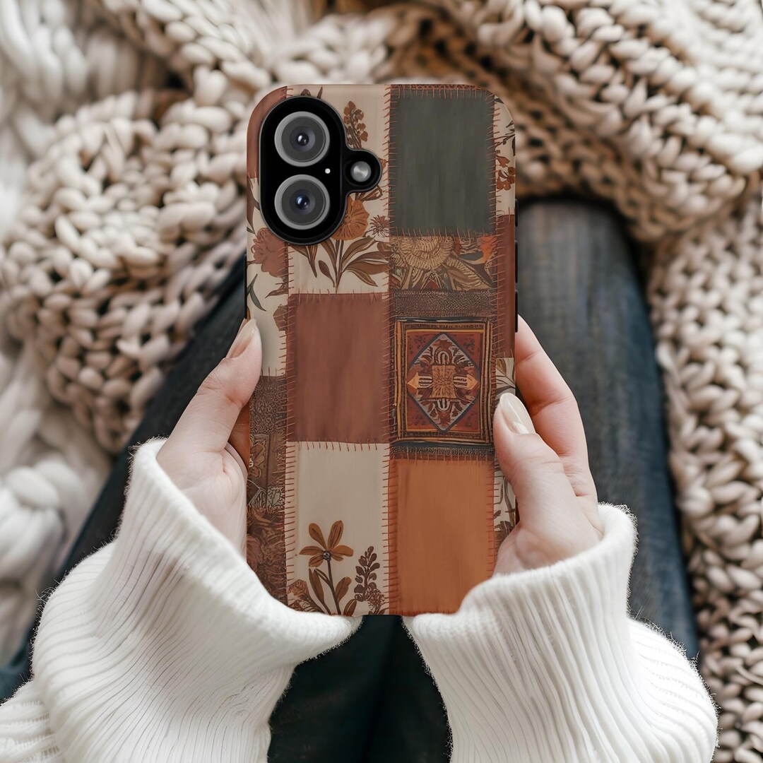Vintage Patchwork Phone Case: Rustic Bohemian Floral Design - Etsy