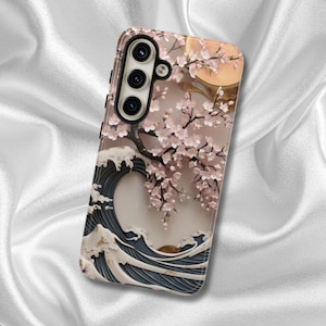 Japanese Cherry Blossom Phone Case: Artistic Wave Design - Etsy