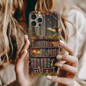 Fantasy Bookshelf Phone Case: Mystical Dragon Forest Design - Etsy