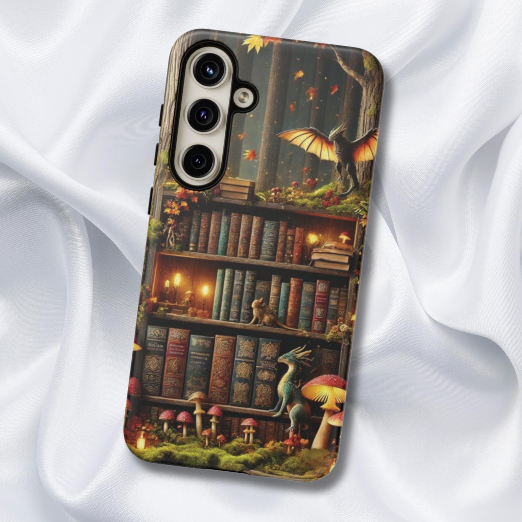 Fantasy Bookshelf Phone Case: Mystical Dragon Forest Design - Etsy