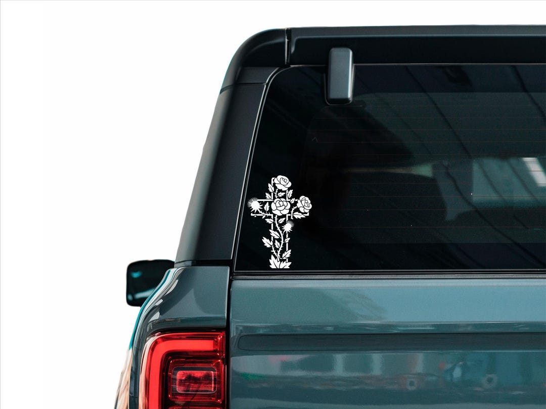 Floral Cross Decal: Thorn Rose Vinyl Sticker, Christian Faith - Etsy