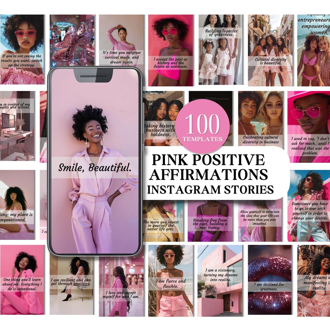 100 Pink Positive Affirmations Instagram Stories and 100 Posts With ...