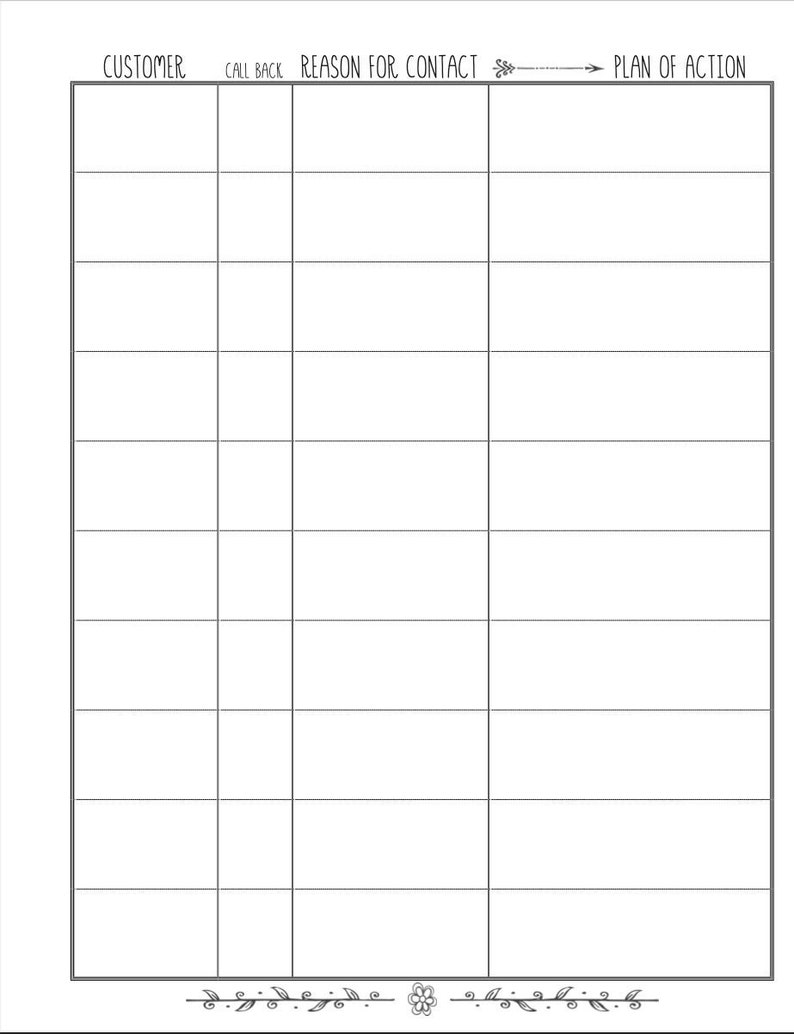Customer Communication Log (portrait)- Download - Etsy