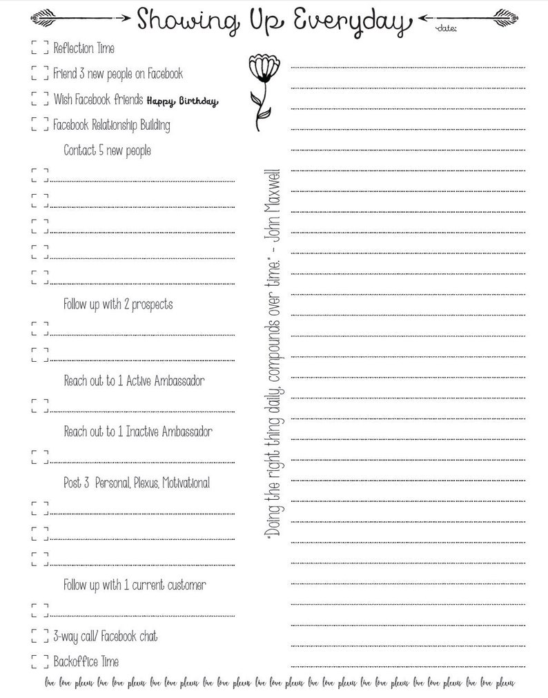 Plexus Daily Action Sheet - Etsy