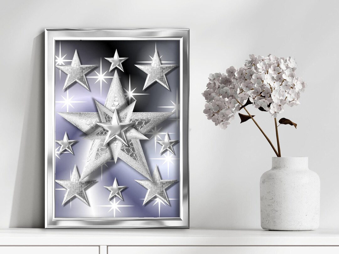 Colour Therapy Art, Silver Stars on Purple Grey Background - for ...