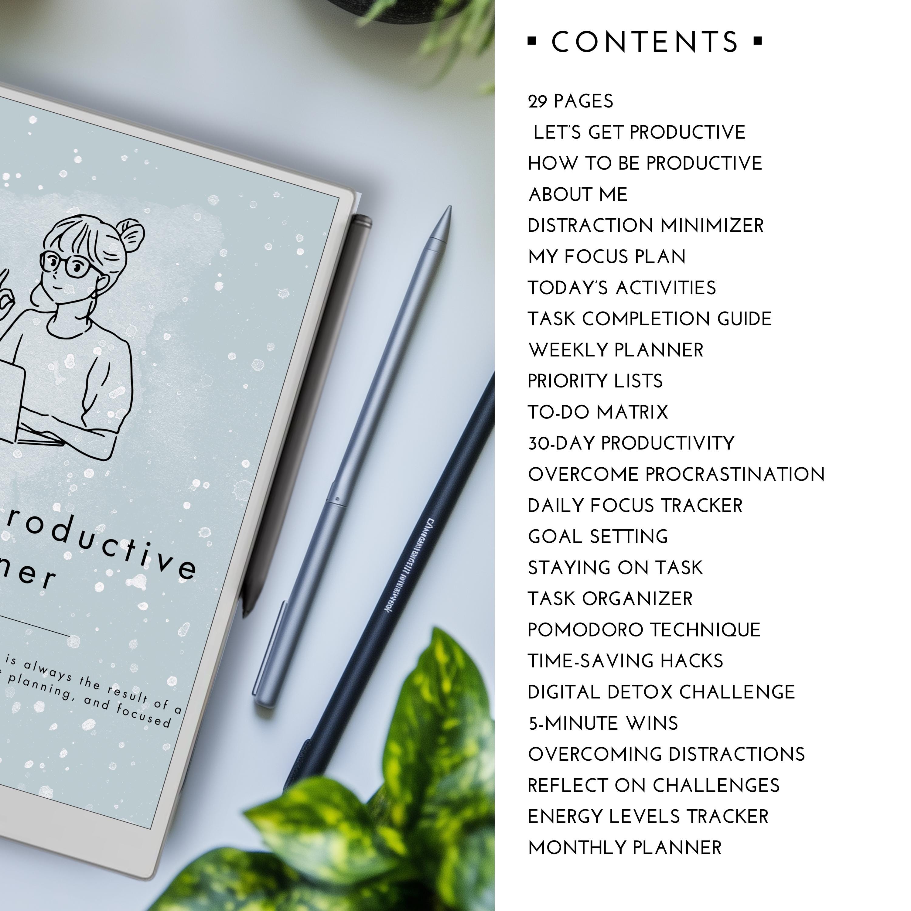 Productivity Planner Remarkable Paper Pro Template (PDF Download) - Etsy
